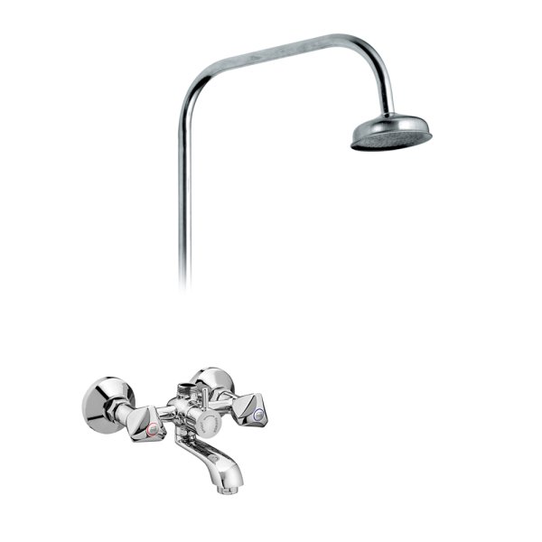 Aqua Chrome Bath Shower Mixer With Riser Pipe & Rose - Ideal Ceramics