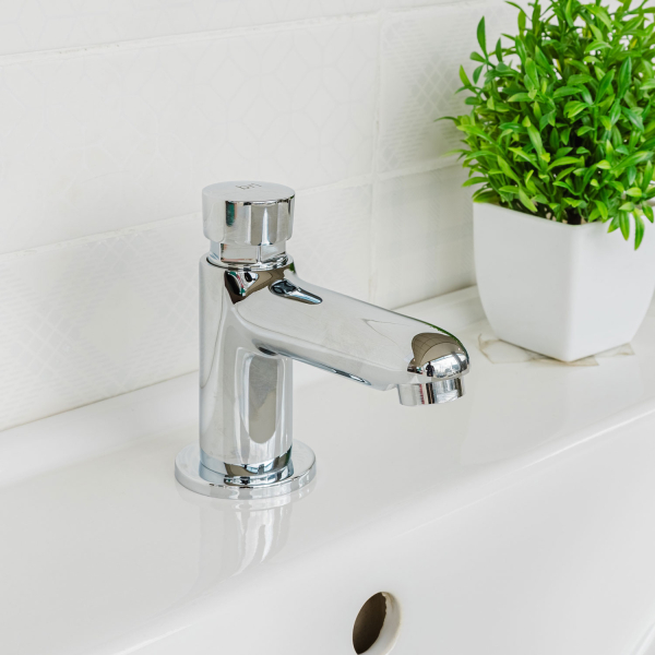 Bri Delay Action Self-Closing Basin Tap - Ideal Ceramics