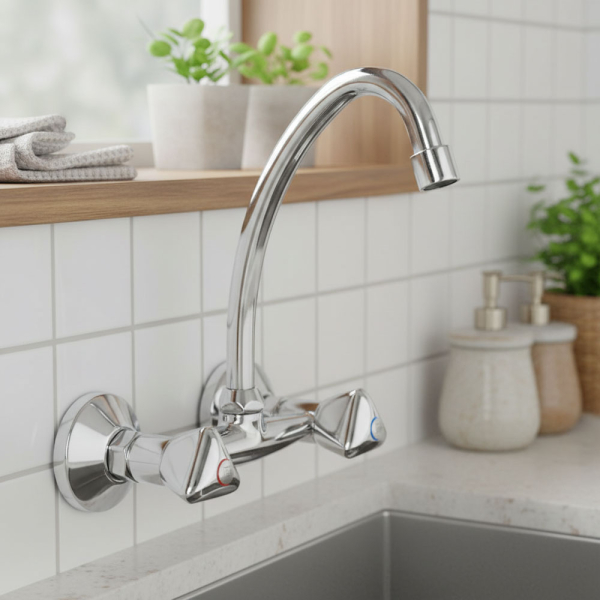 Donald Aqua Chrome Wall Type Sink Mixer - Ideal Ceramics