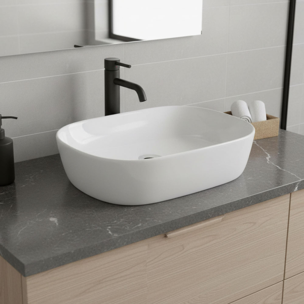 Cruze Rectangle White Counter Top Washbasin - 52.5cm - Ideal Ceramics