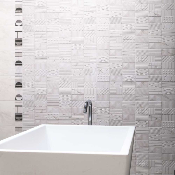 Gemma Cubic White Geometric Wall Tile - 25X75cm - Ideal Ceramics