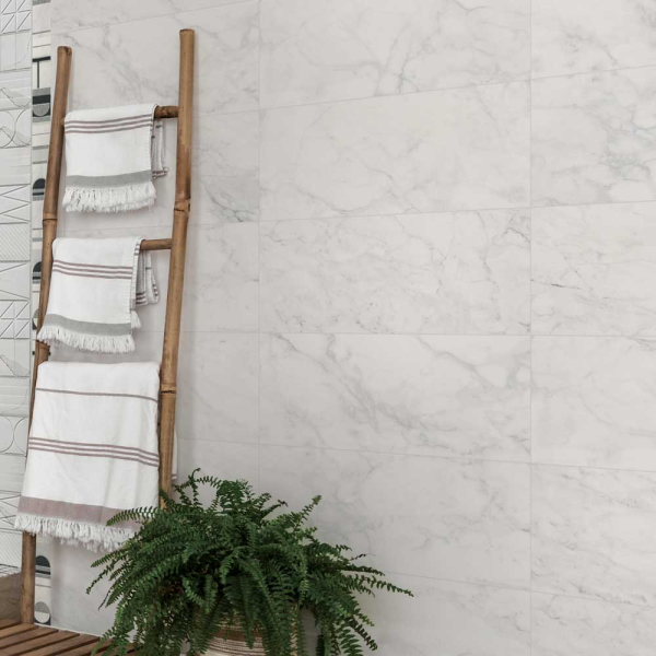 Gemma Cubic White Wall Tile - 25X75cm - Ideal Ceramics